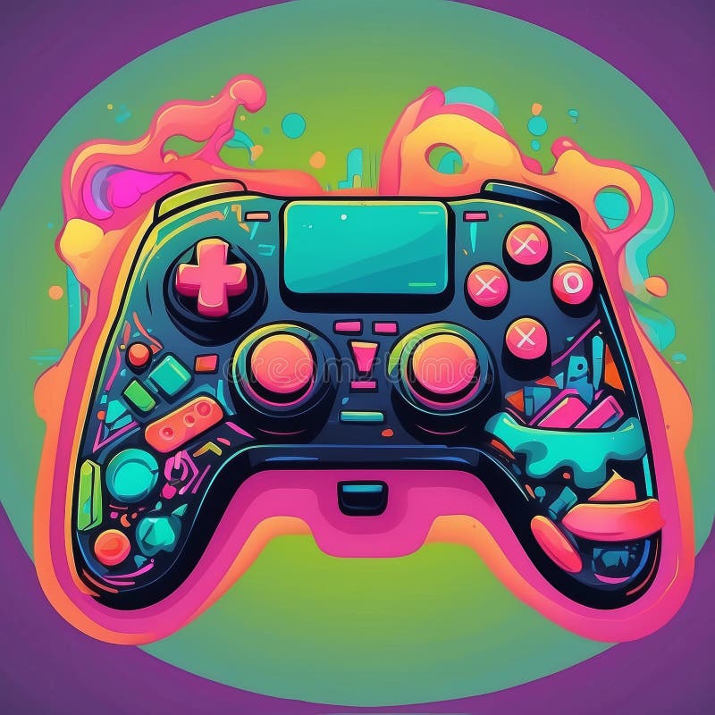 Flat Vector Illustration of Neon Stylized Game Controller for ...