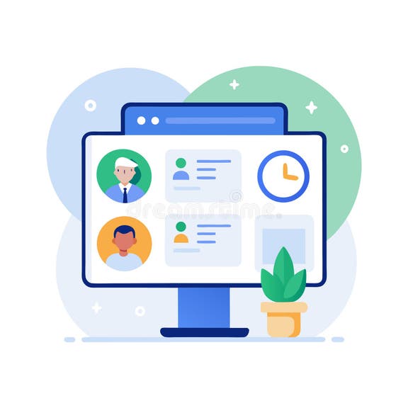 Online Meeting Interface on Computer Screen with User Profiles and Time ...