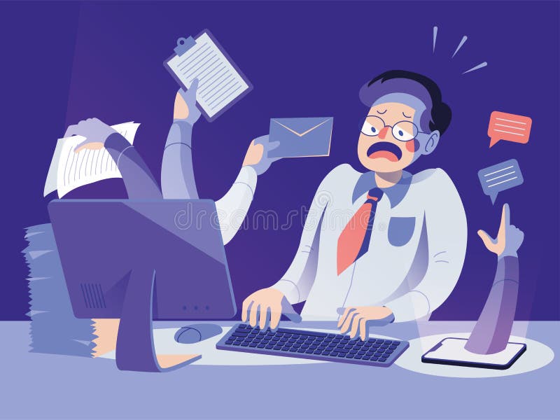 Flat Vector Illustration of Overwhelmed Office Worker Stock Vector ...