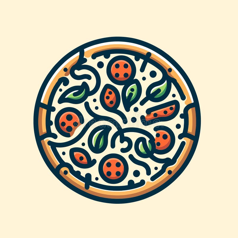 Flat Vector Illustration of a Pizza with an Outline Stock Vector ...