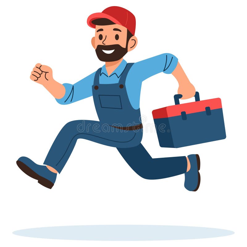 Flat Vector Illustration. Plumber Running and Rushing To Order, Quick Help for Breakdowns Stock ...