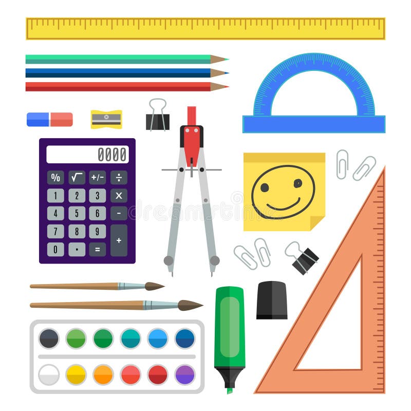Flat Vector Illustration School Tools Stock Vector - Illustration of ...