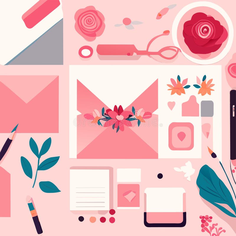 Flat Vector Illustration. Seamless Pattern with Envelopes, Flowers ... Flat Vector Illustration. Seamless Pattern with Envelopes, Flowers ...