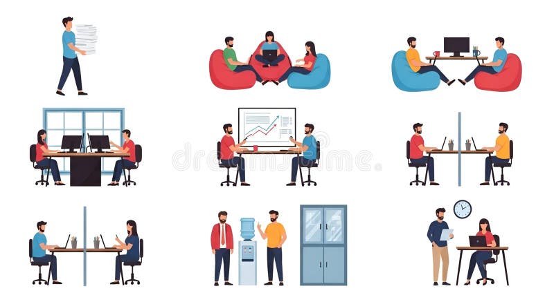 Diverse Team Collaboration and Modern Workspace Flat Vector Illustration for Business Stock ...