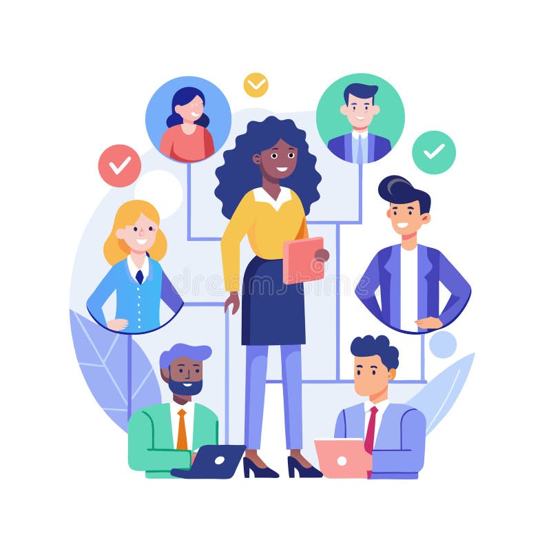 Team Leader Connecting with Remote Workers through Digital Network Stock Vector - Illustration ...