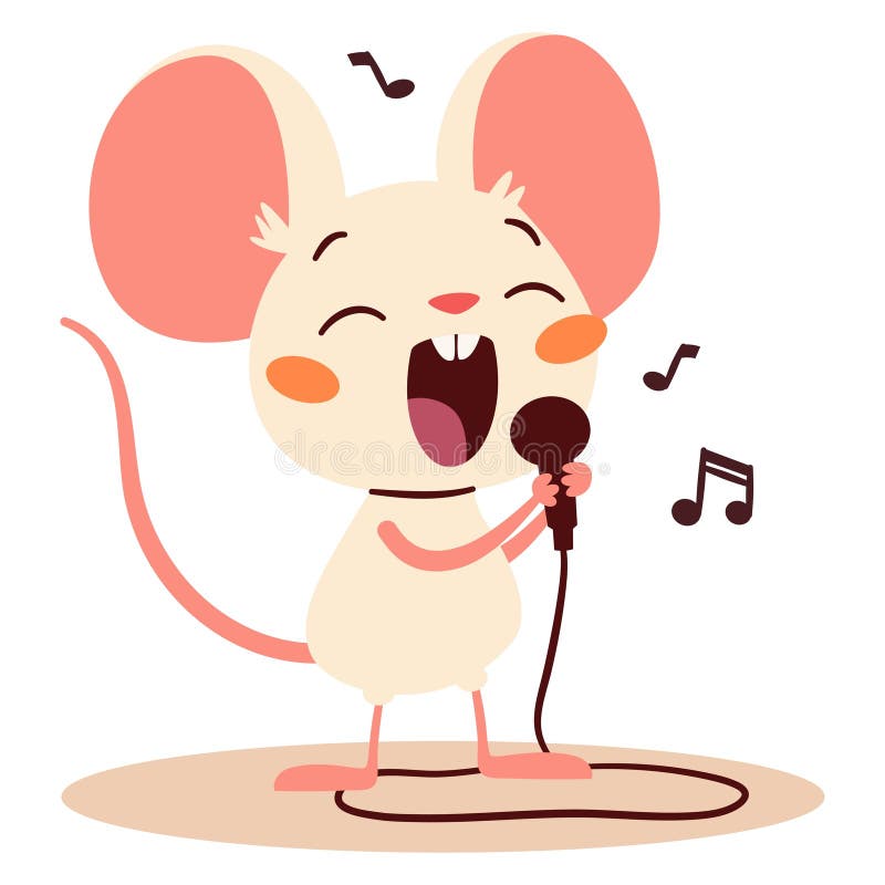 Flat Vector Illustration in a Simple Children S Style. Cute Mouse Sings ...