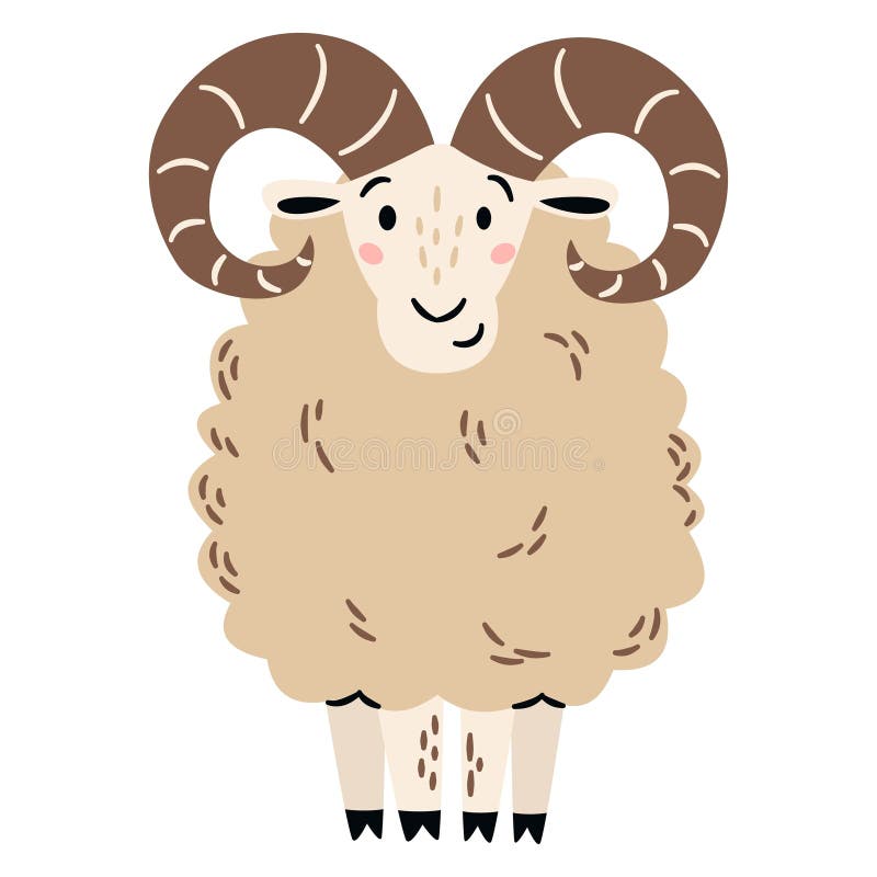 Flat Vector Illustration in a Simple Children S Style. Cute Sheep on ...