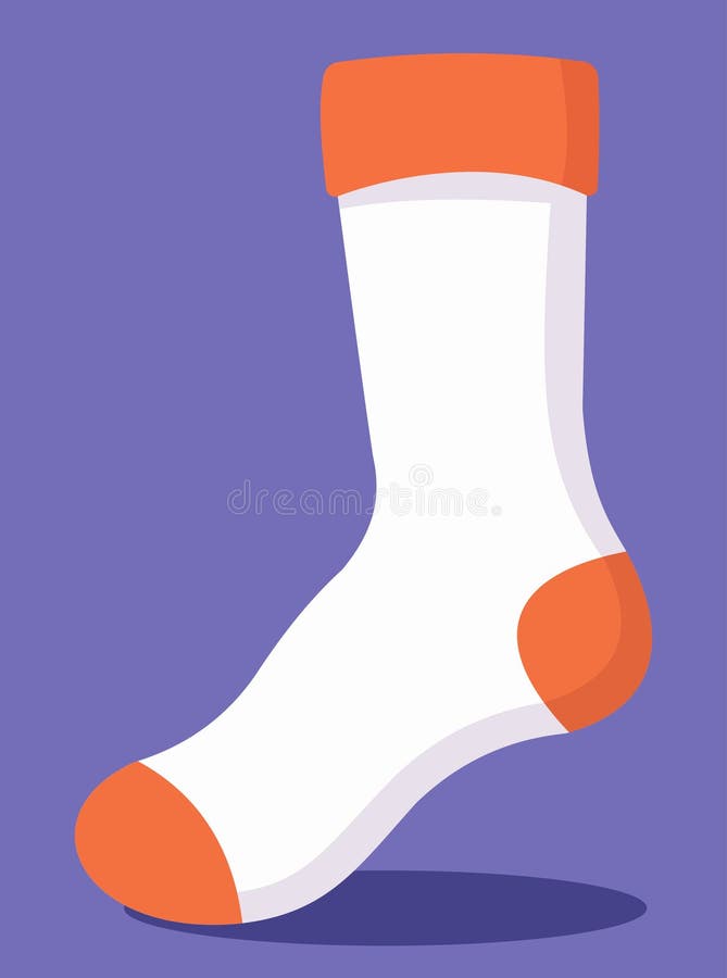 Flat Vector Illustration of a White Sock with Orange Accents on a ...