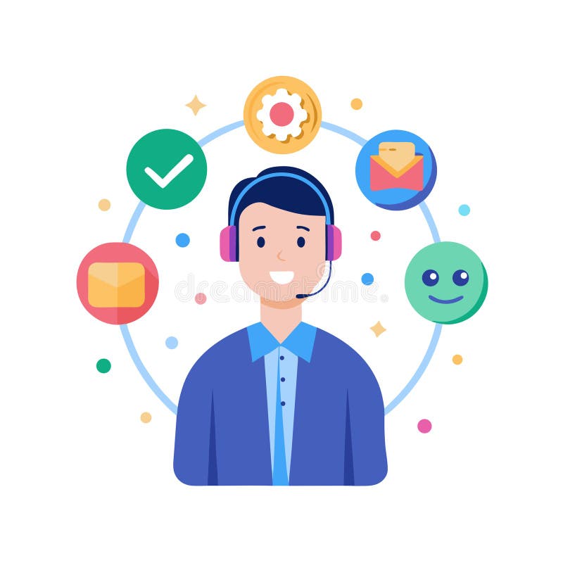 Friendly Customer Support Representative with Service Icons in a Modern ...