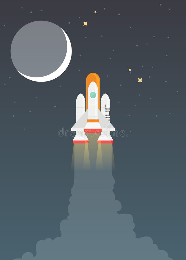 Flat Vector Illustration of a Spaceship Launch Isolated on Space ...