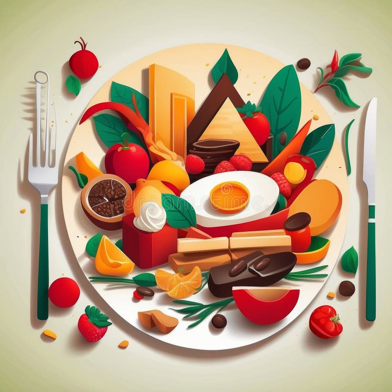 Flat Vector Illustration of Stylized Contemporary Food Composition ...