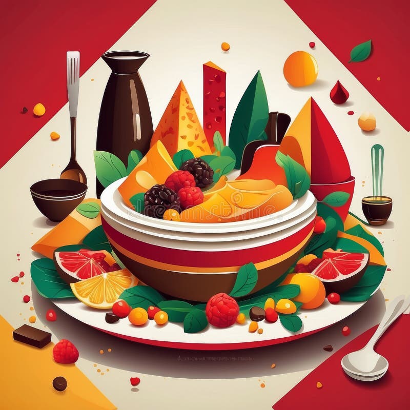 Flat Vector Illustration of Stylized Contemporary Food Composition ...