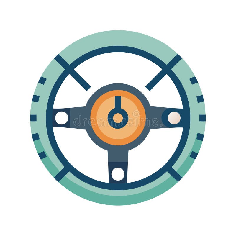 Stylized Steering Wheel Icon Illustration with Aqua and Peach Colors on ...