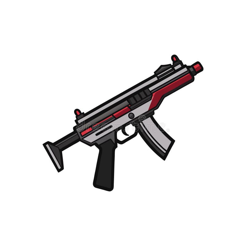 Stylized Submachine Gun Vector Illustration with Bold Outline Design ...