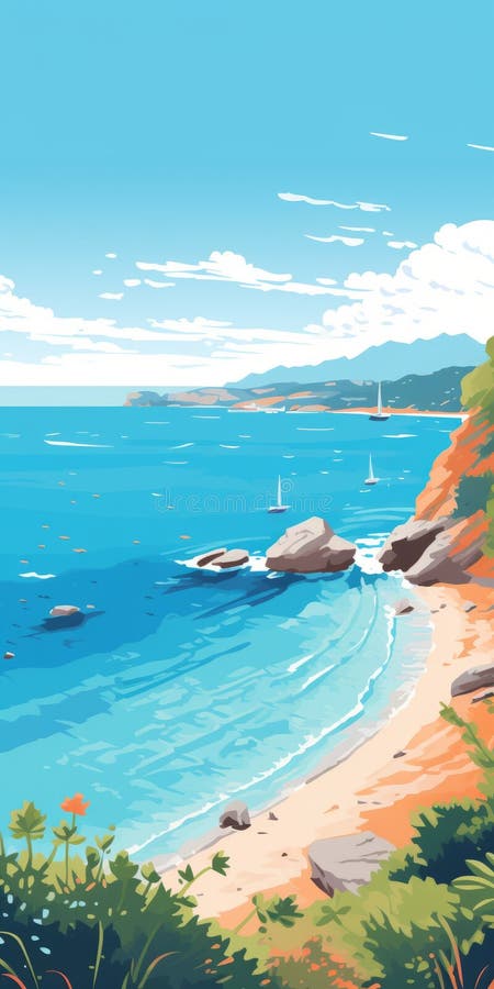 Flat Vector Illustration of a Sunny Day at the Beach Stock Illustration ...