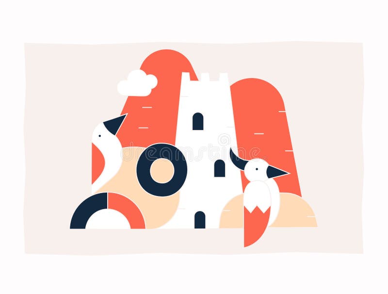 Flat Vector Illustration of a Tower with Birds Stock Vector ...