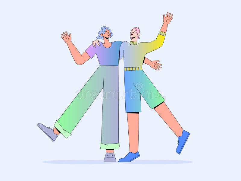 Flat Vector Illustration of Two Characters in Gradient Colors Stock ...