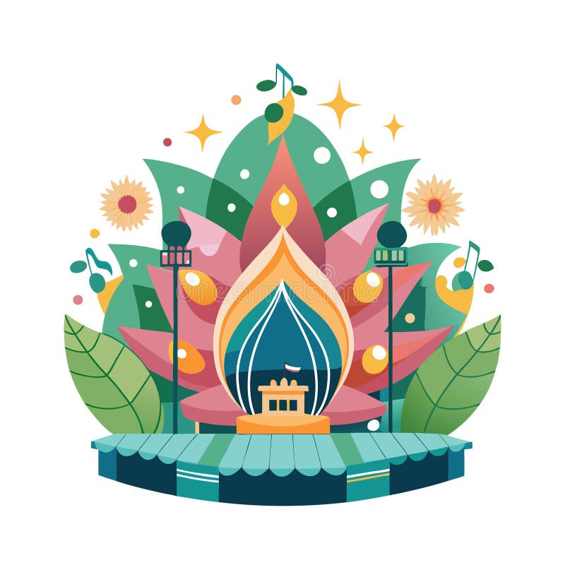 Colorful Stage with Floral Motif and Architectural Element in Flat ...