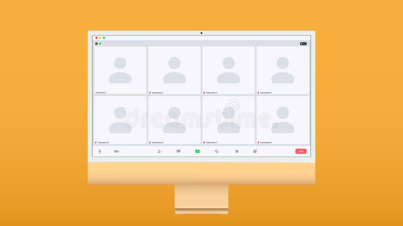 Flat Vector Illustration of Video Conference App Layout. Call Screen ...