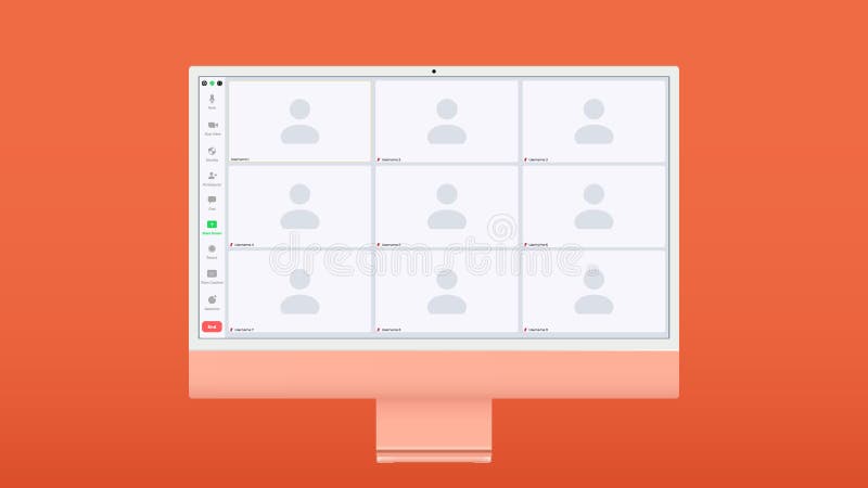 Flat Vector Illustration of Video Conference App Layout. Call Screen ...