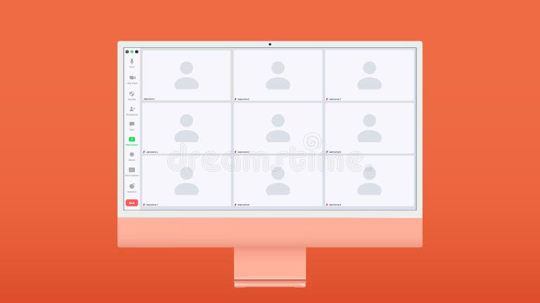 Flat Vector Illustration of Video Conference App Layout. Call Screen ...