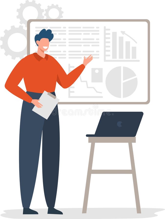 Flat Vector Illustration. a Young Man is Giving a Presentation, with a ...