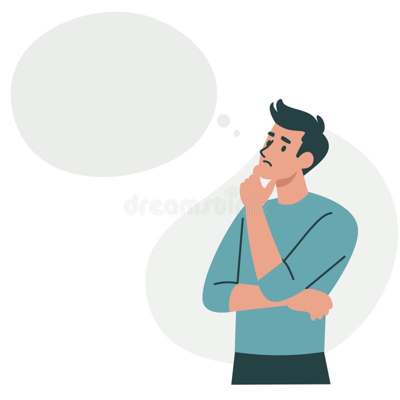 Flat Vector Illustration. Young Man Thinking about Something, Pensive Pose Stock Vector ...