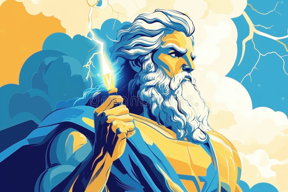 A Flat Vector Illustration of Zeus Holding a Lightning Bolt Ai ...