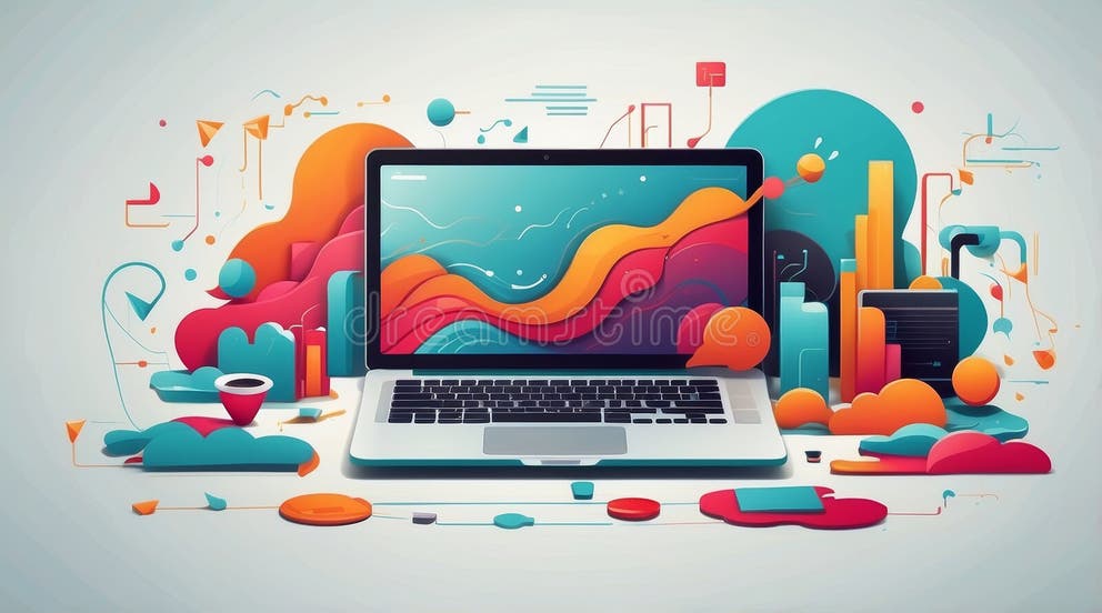 Flat Vector of Interconnected Digital Devices with Cloud, Laptop, and ...