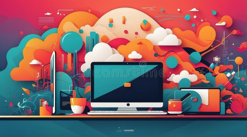 Flat Vector of Interconnected Digital Devices with Cloud, Laptop, and ...