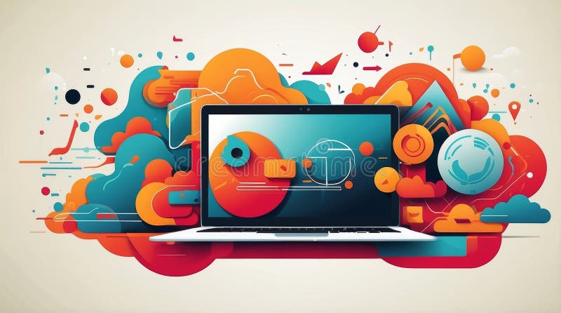 Flat Vector of Interconnected Digital Devices with Cloud, Laptop, and ...