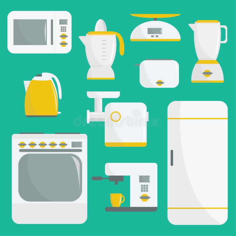 Flat Vector Kitchenware Illustration. Kitchen Appliances. Set of ...