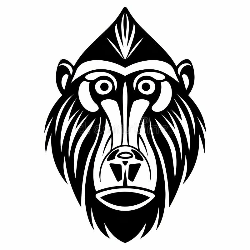 Cute Mandrill Vector Logo in Black and White Outline Design Stock ...