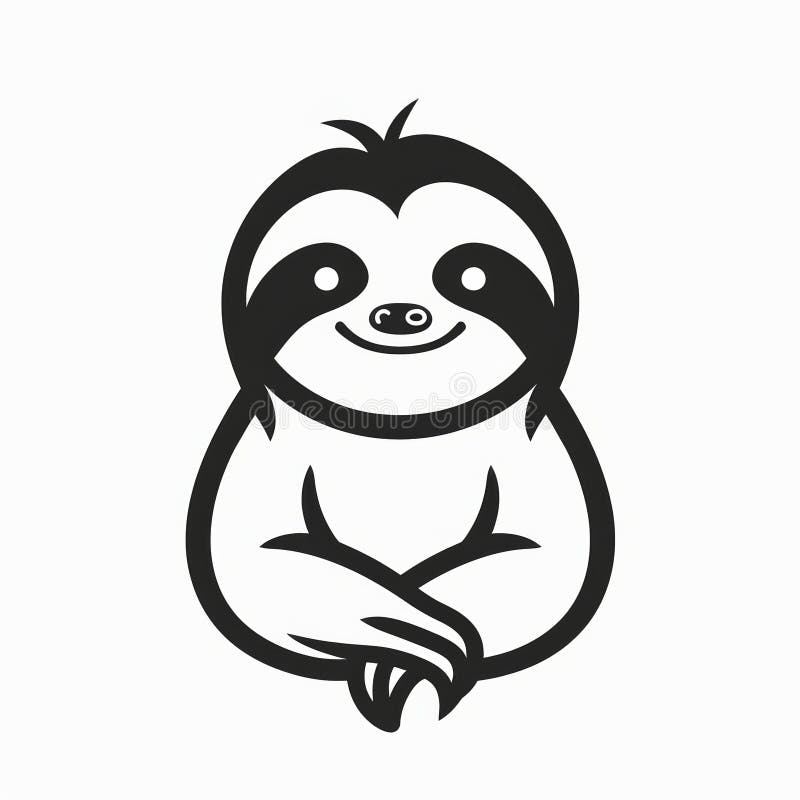 Cute Sloth Vector Logo in Black and White Outline Design Stock ...