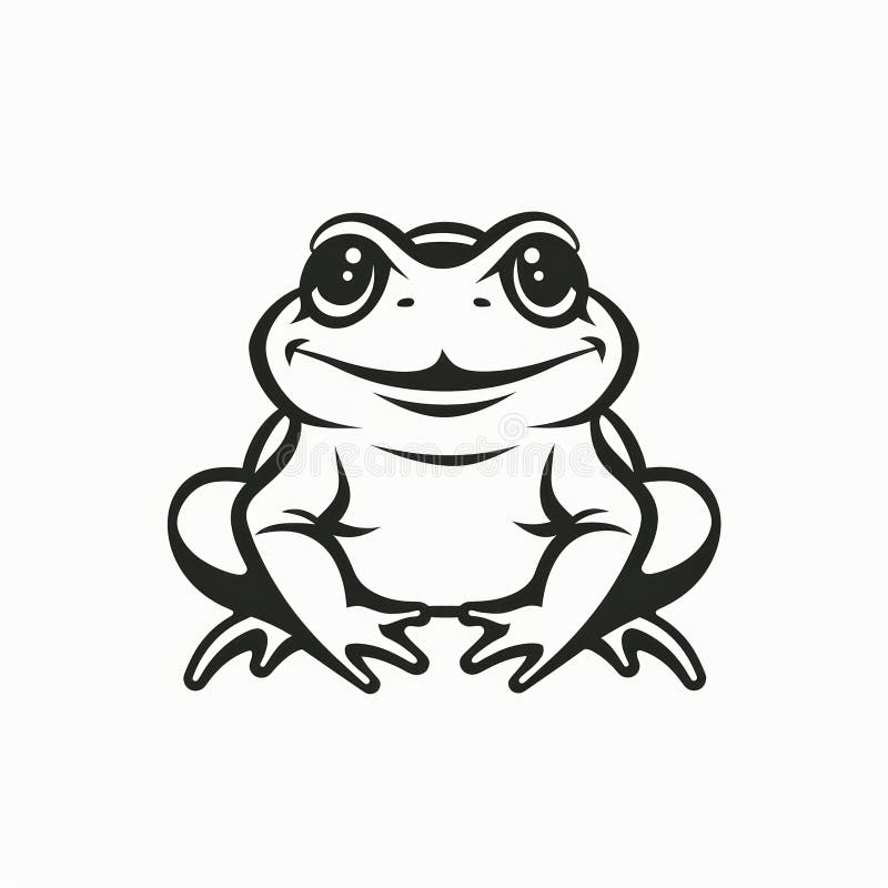 Cute Toad Vector Logo with Outline Design in Black and White Stock ...