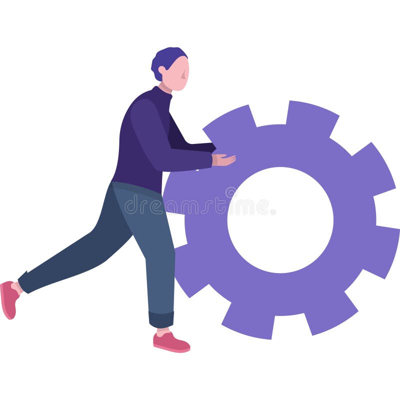 Flat Vector Man Rolling Gear Cogwheel Icon Stock Illustration ...