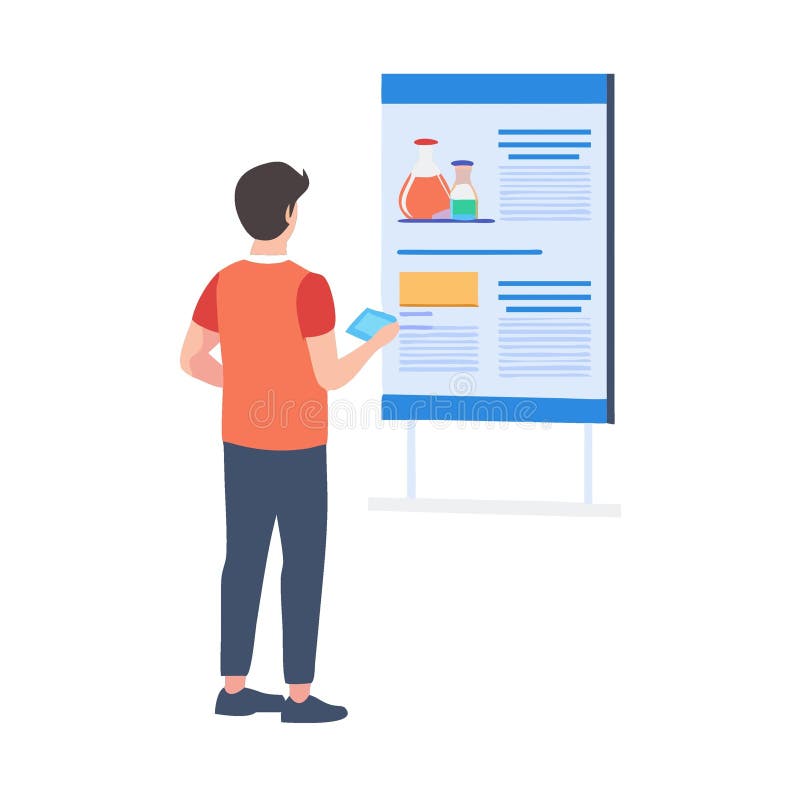 Man Reading Poster Board – Flat Vector Illustration Representing Presentation and Information ...