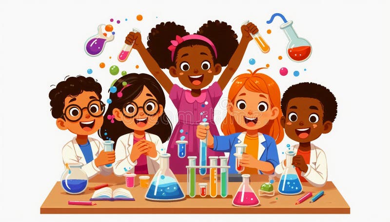 Curious and Excited Kids Conducting Science Experiments, Multicultural ...