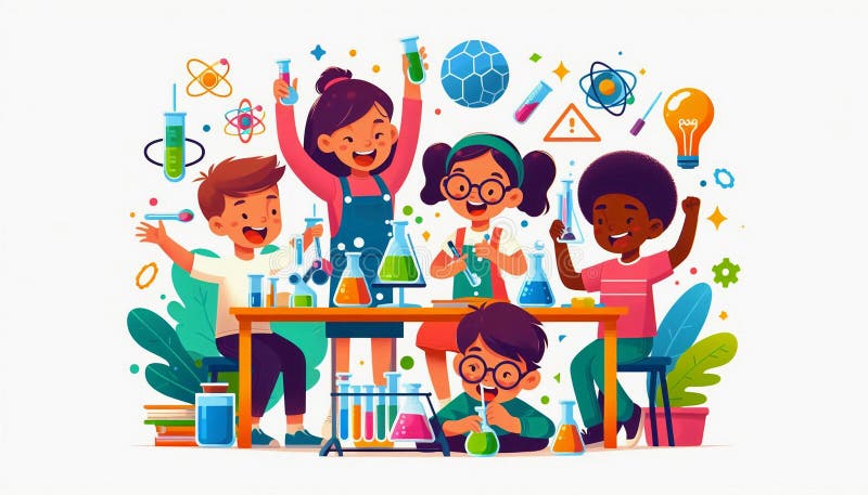 Curious and Excited Kids Conducting Science Experiments, Multicultural ...