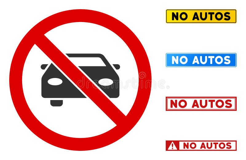 Flat Vector No Automobile Sign with Badges in Rectangular Frames Stock ...