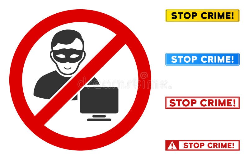 Flat Vector No Computer Hacker Sign with Texts in Rectangle Frames ...