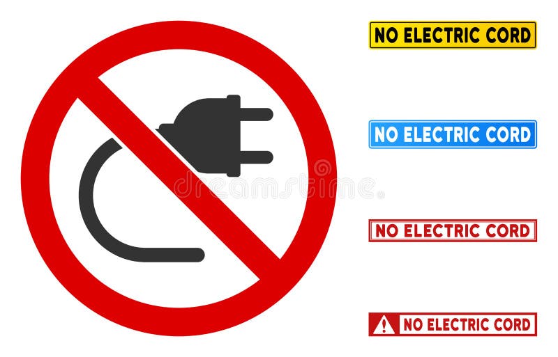 Flat Vector No Electric Cord Sign with Texts in Rectangular Frames ...