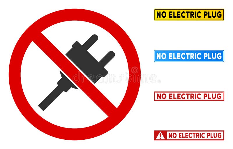 Flat Vector No Electric Plug Sign with Words in Rectangular Frames ...