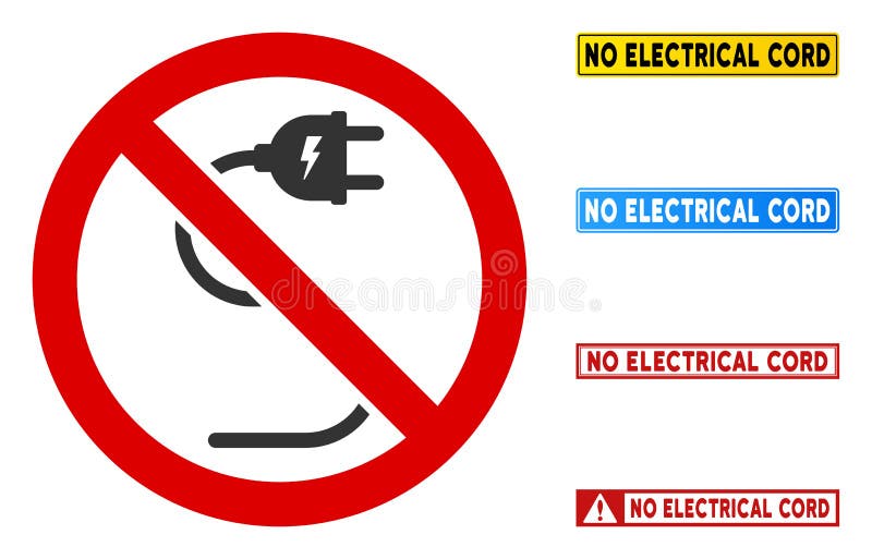 Flat Vector No Electrical Cord Sign with Captions in Rectangular Frames ...