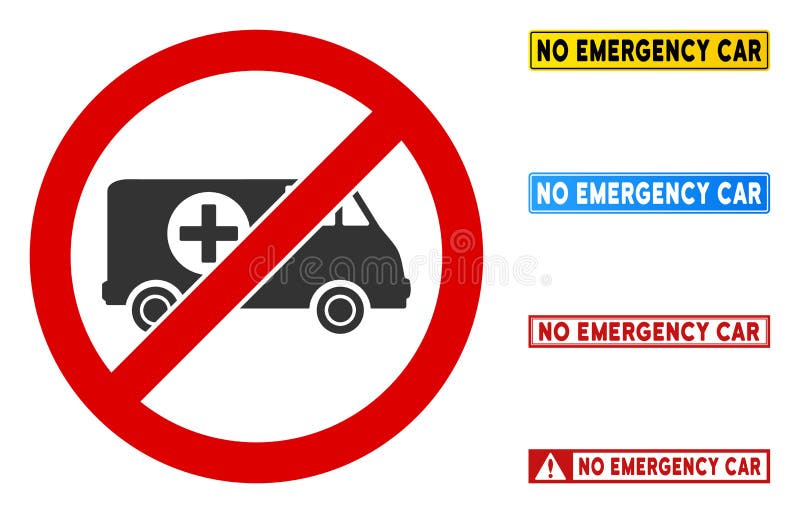 Flat Vector No Emergency Car Sign with Badges in Rectangular Frames ...
