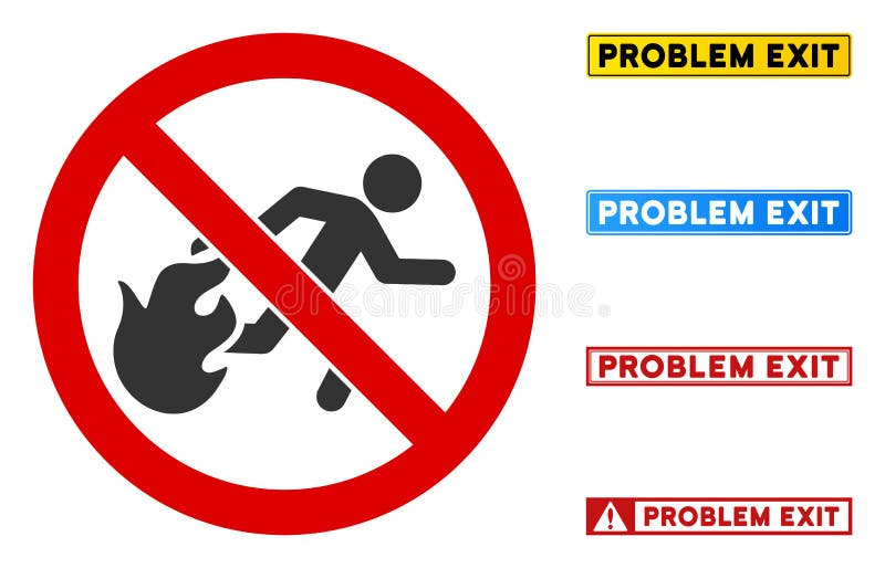 Flat Vector No Fire Escape Sign with Badges in Rectangle Frames Stock ...