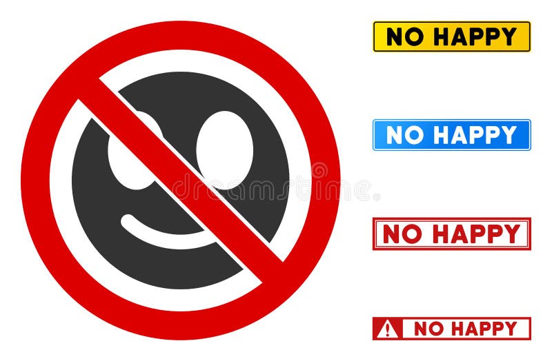 Flat Vector No Happy Face Sign with Captions in Rectangular Frames ...