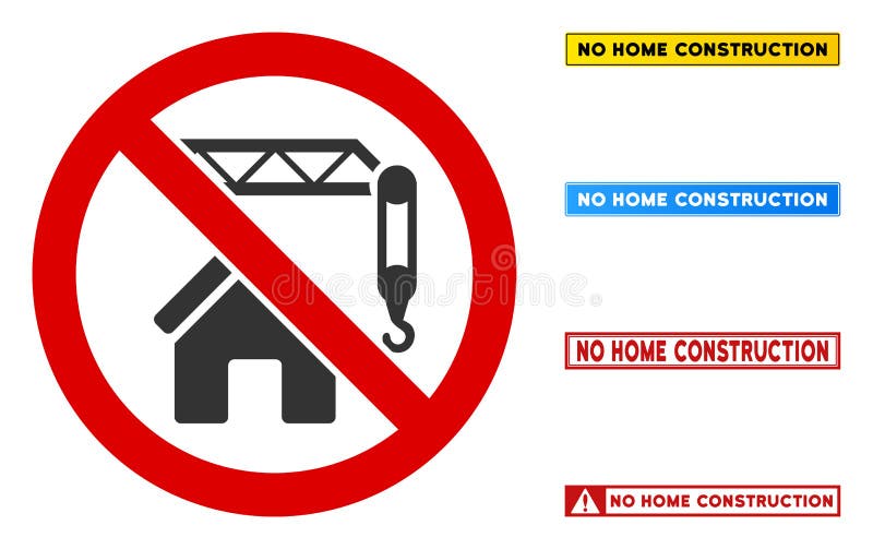 Flat Vector No Home Construction Sign with Words in Rectangle Frames ...