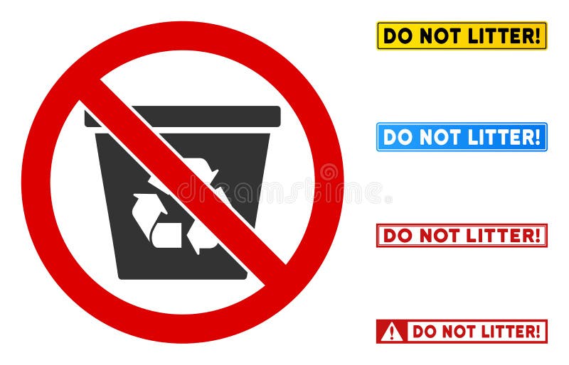 Flat Vector No Recycling Bin Sign with Badges in Rectangle Frames Stock ...