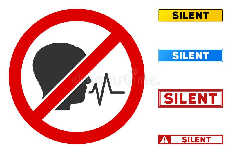 Flat Vector No Speech Signal Sign with Badges in Rectangular Frames ...